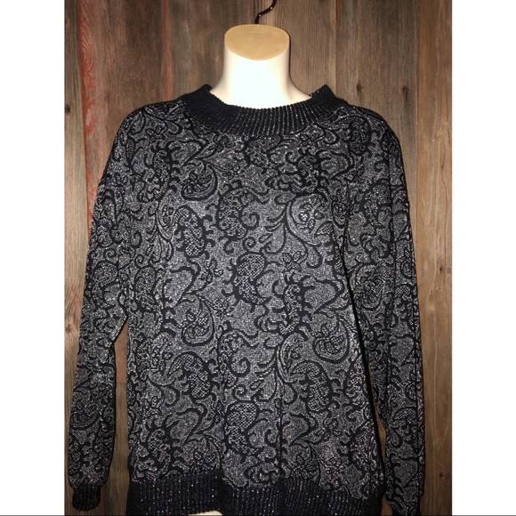 cliche | Sweaters | 8s Vintage 80s Silver Metallic Sweater | Poshmark